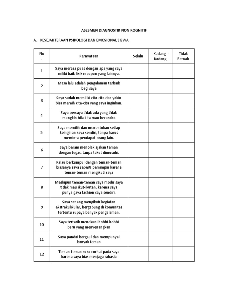 Asesmen Diagnostik Non Kognitif1 | PDF