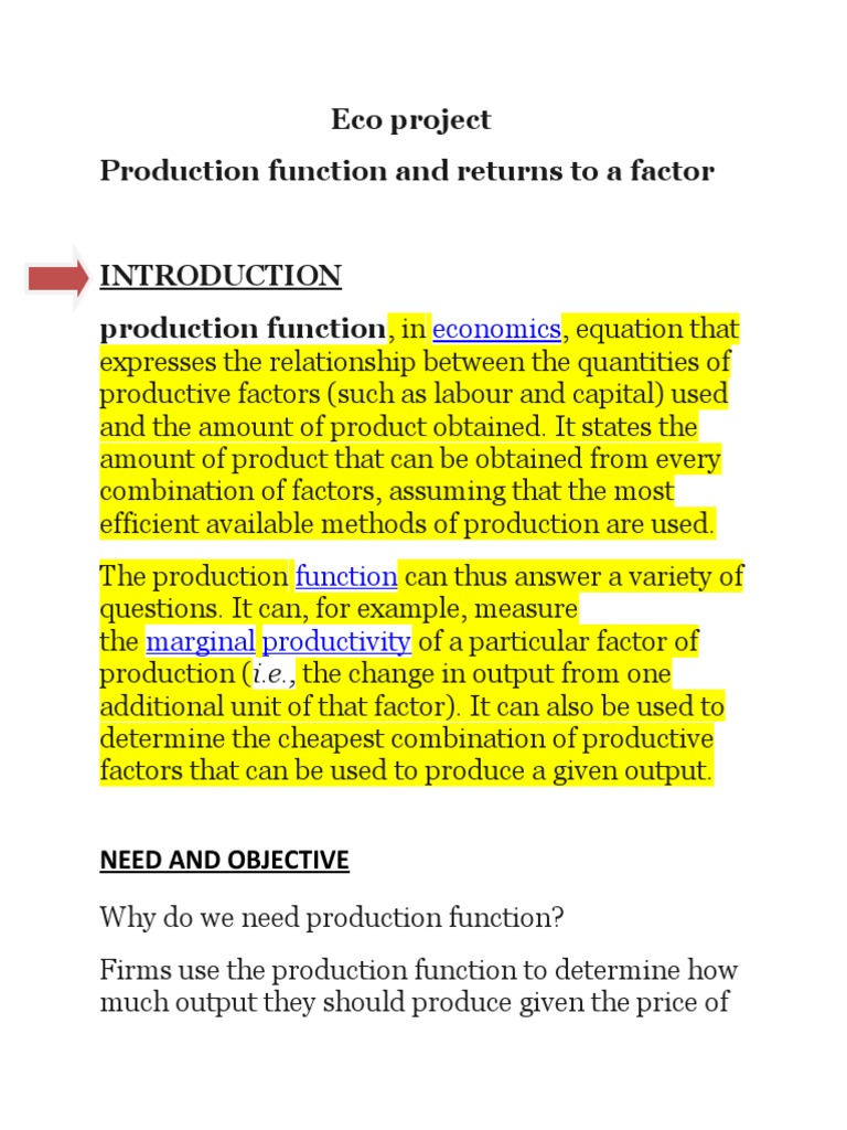Economics Project Production Function | PDF | Production Function ... Economics Project Production Function | PDF | Production Function ...