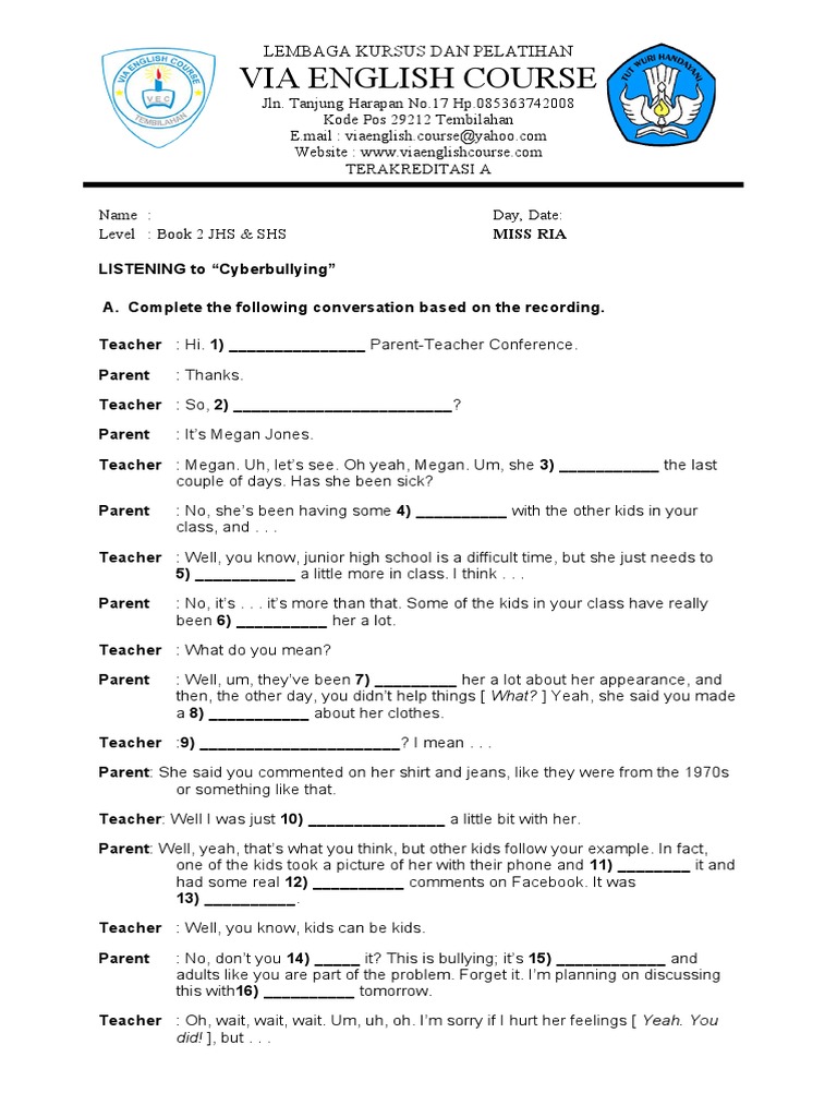 Cyberbullying Listening Exercise | PDF | Language Arts & Discipline ...