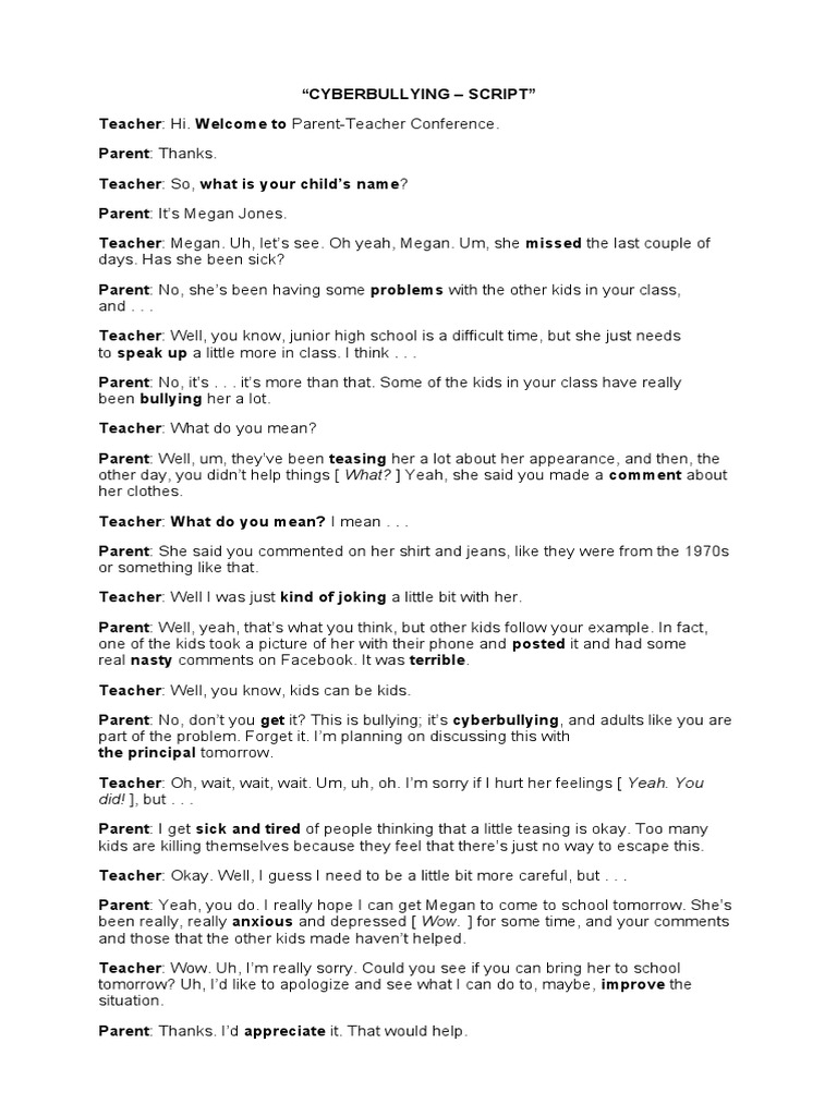 CYBERBULLYING Script | PDF | Cyberbullying | Bullying