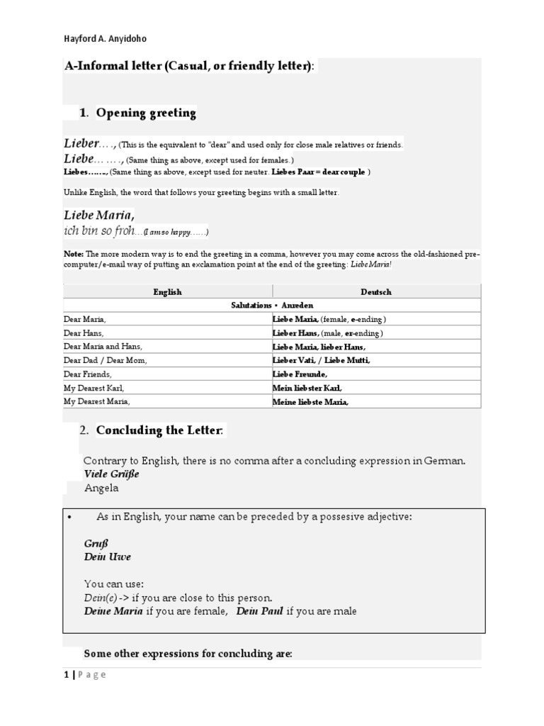 Goethe Certificate A1 Letter Writing A1 | PDF