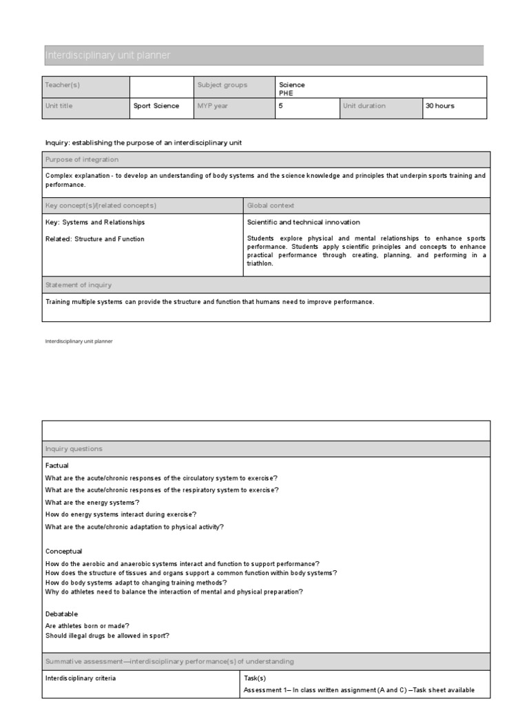 MYP - IDU PHE - Science - Sports Science | PDF | System | Skeletal Muscle