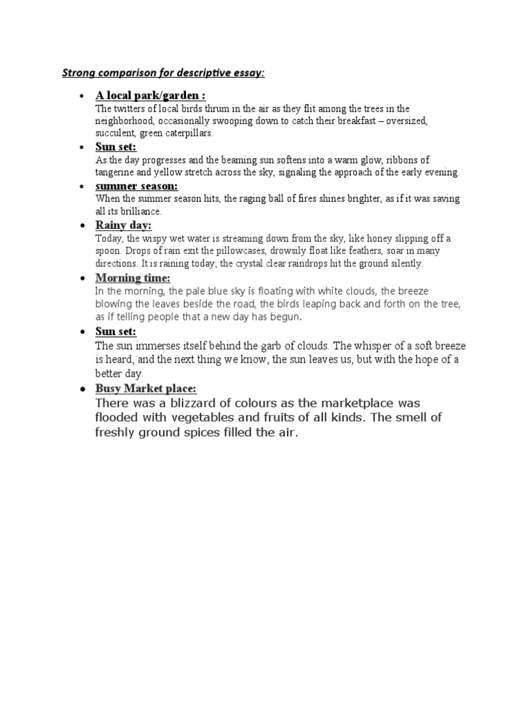 Strong Comparison For Descriptive Essay | PDF