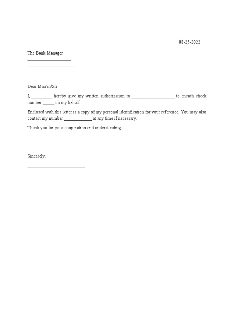 Authorization Letter To Encash | PDF