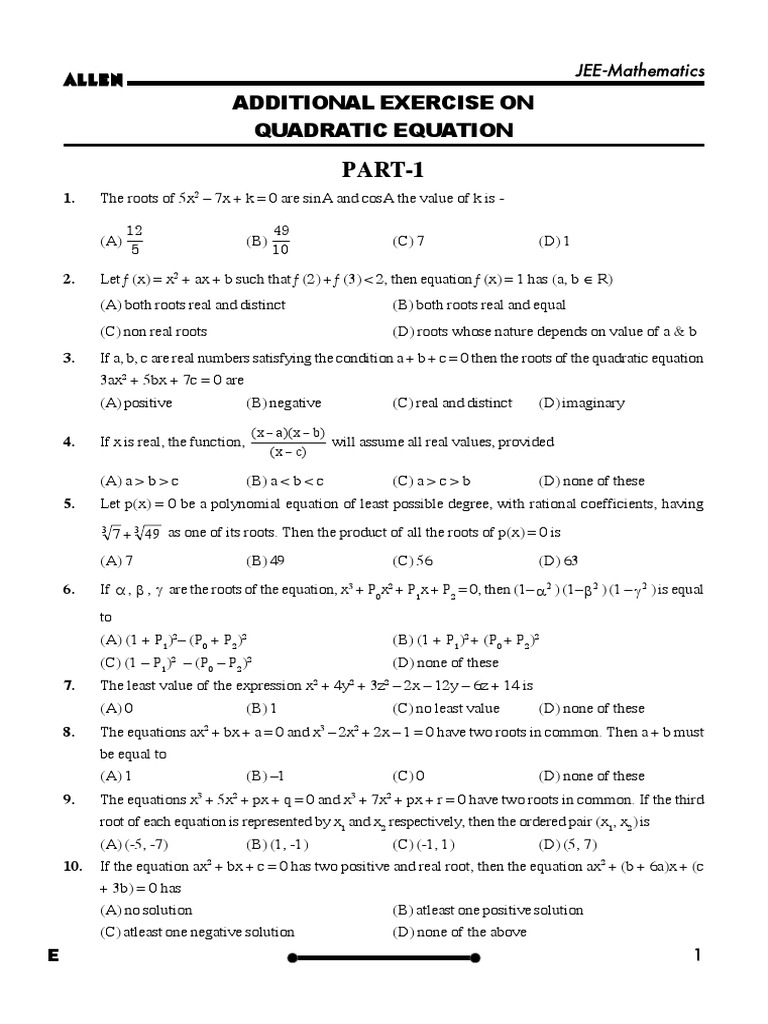 Analysis of Quadratic Equations and Their Properties Demonstrated ...