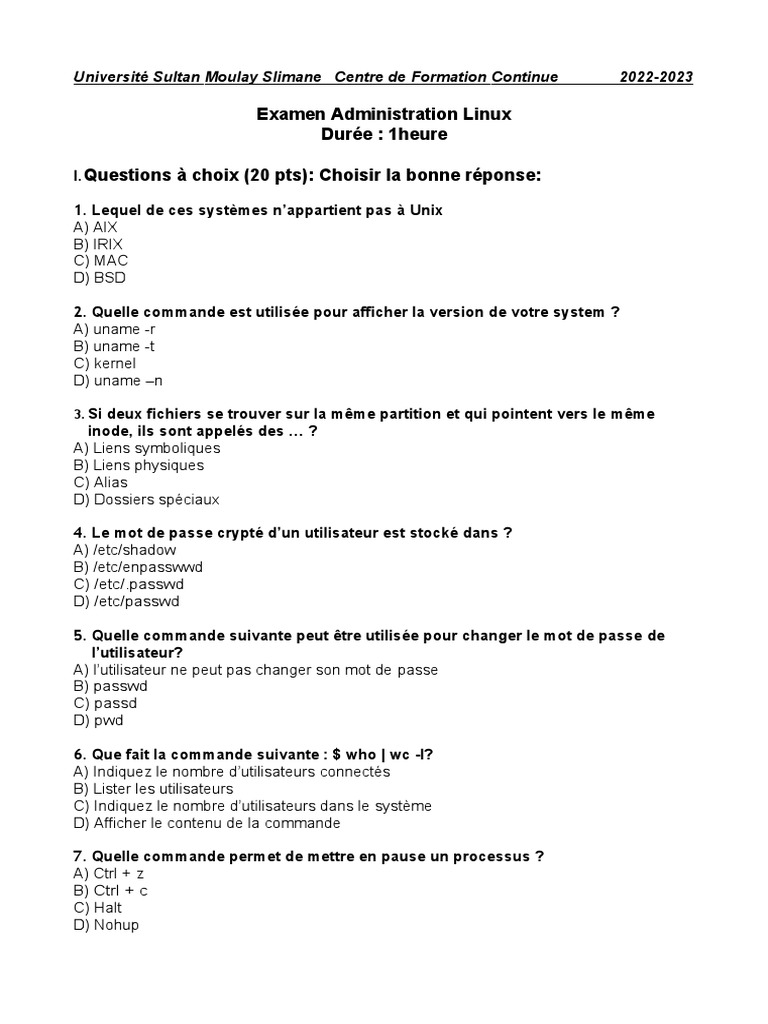 Examen Admin Linux | PDF | Informatique | Logiciel système