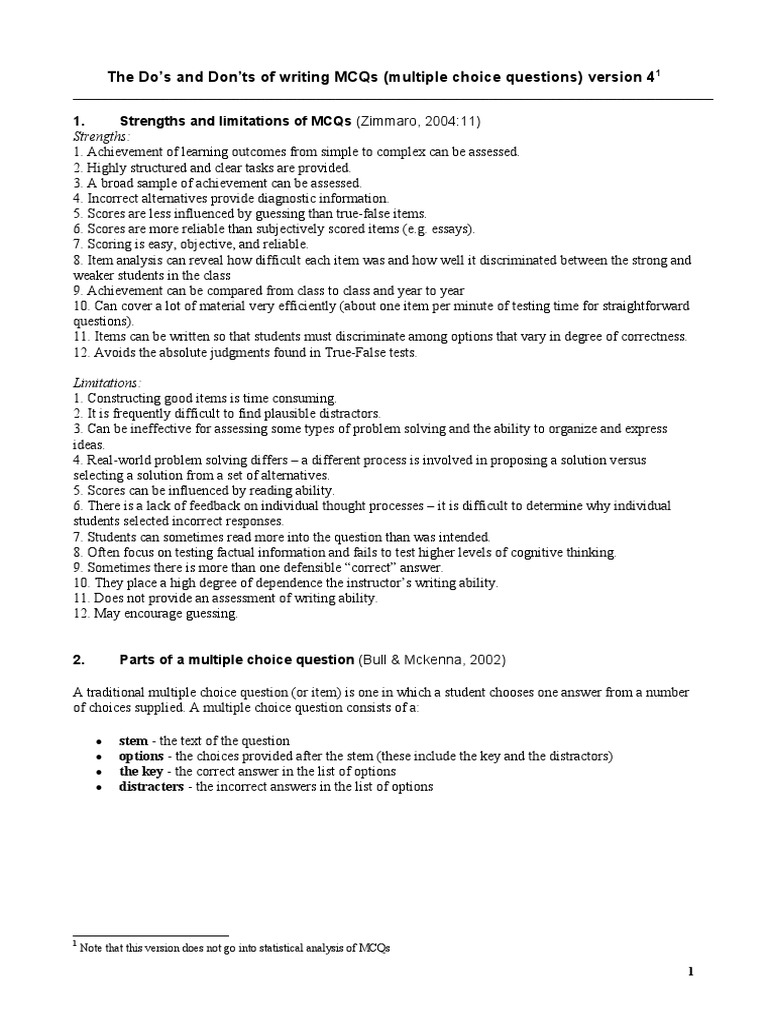 Dos - and - Donts Writing MCQs v4 | PDF | Multiple Choice