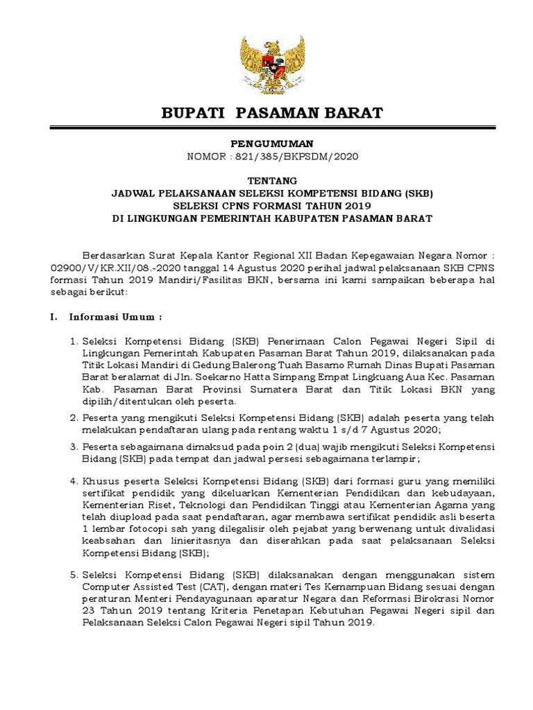 96pengumuman Jadwal SKB 2020 | PDF