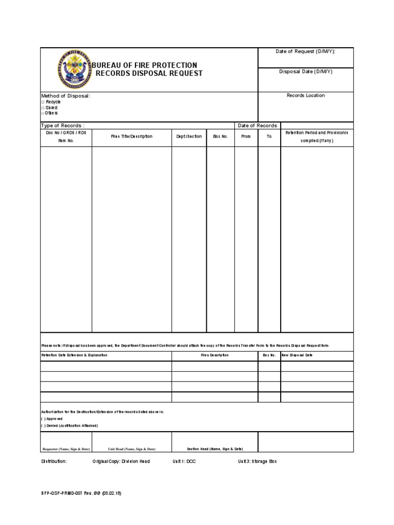 7F Records Disposal Request Form Rev00 050218 | PDF