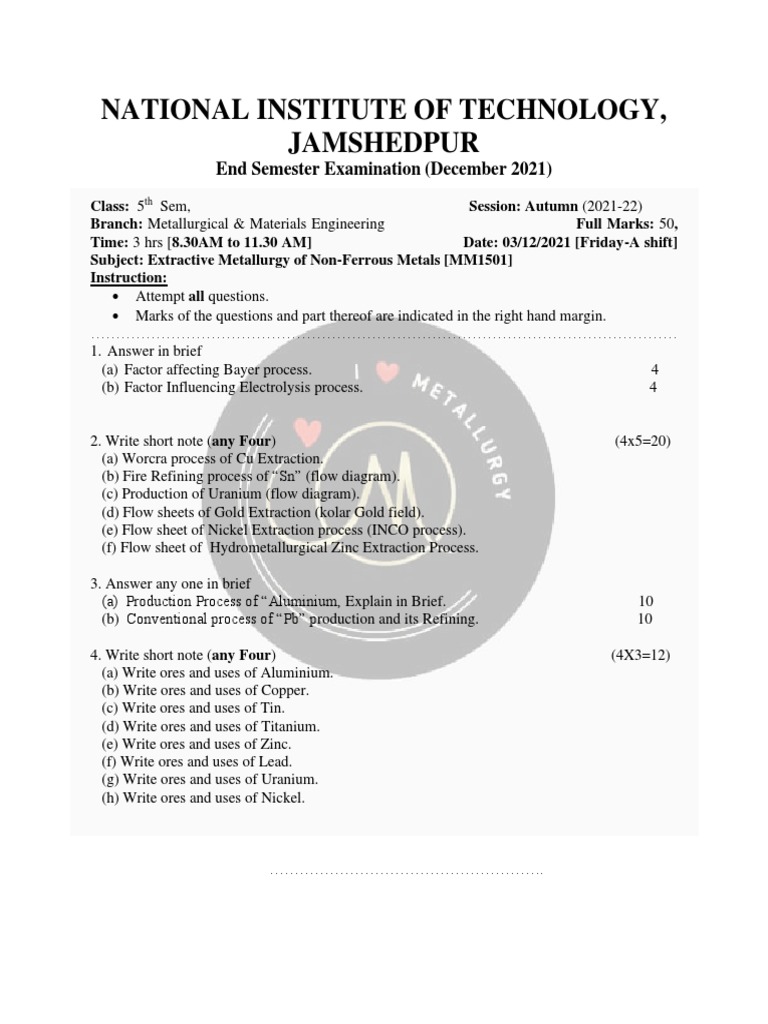 2k19 5th sem papers_watermark-1 | PDF | Sintering | Rolling (Metalworking)