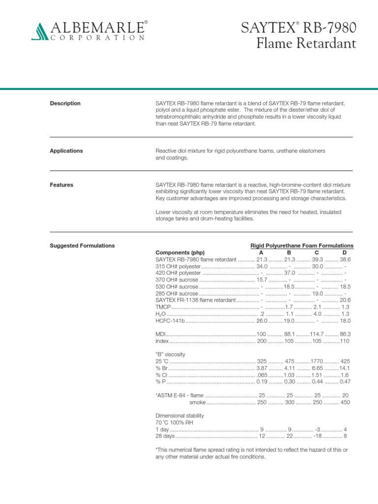 BC1020F SAYTEX Rb-7980 Datasheet | PDF | Polyurethane | Chemical Substances