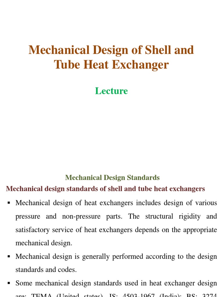 Lecture Mechanical Design of Heat Exchanger | Download Free PDF | Pipe (Fluid Conveyance) | Heat ...
