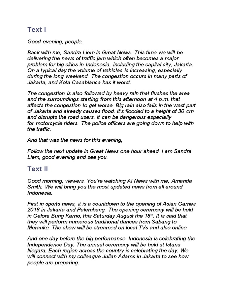 Contoh News Reading Texts | PDF | Jakarta