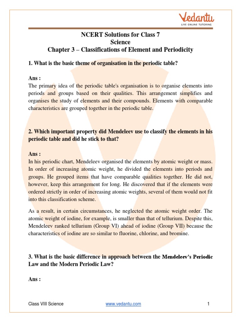 Class 11 - Chemistry - Classification of Elements and Periodicity in ...