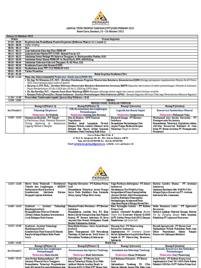 02.00 - Rundown Acara TPT XXXI PERHAPI 2022 | PDF