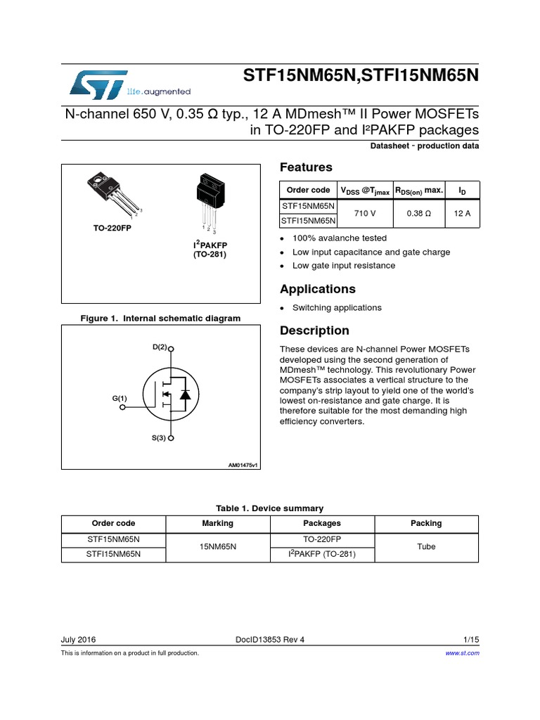 STF 15 NM 65 N | PDF | Mosfet | Diode