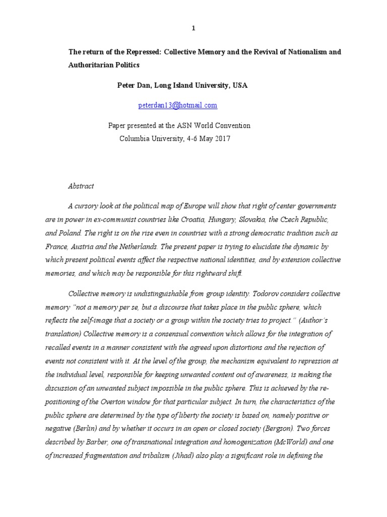 The Return of The Repressed. Collective Memory and The Revival of ...