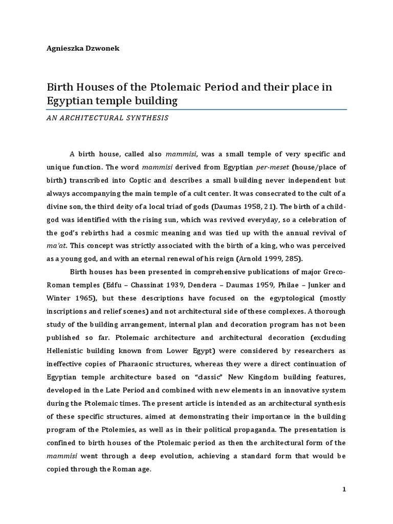 Ptolemaic Birth Houses: An Analysis | PDF | Isis | Ptolemaic Kingdom