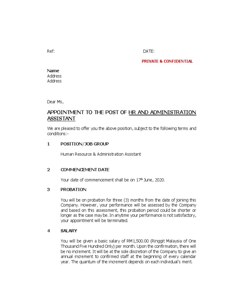 Appointment Letter Sample 1 | PDF | Employment | Salary