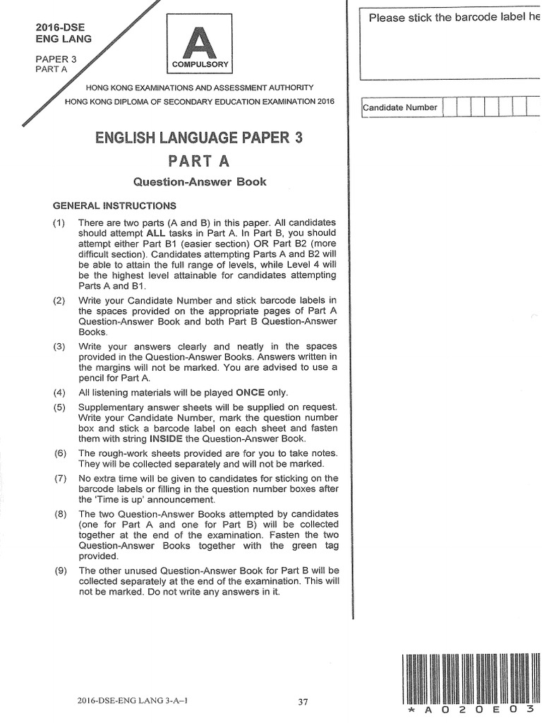 2016 HKDSE EnglishLanguage Paper3 Cropped | PDF