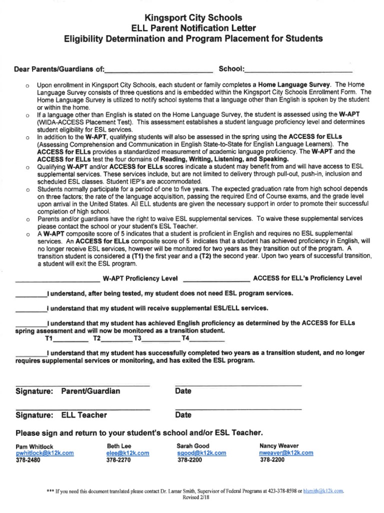 ELL Parent Notification Letter | PDF