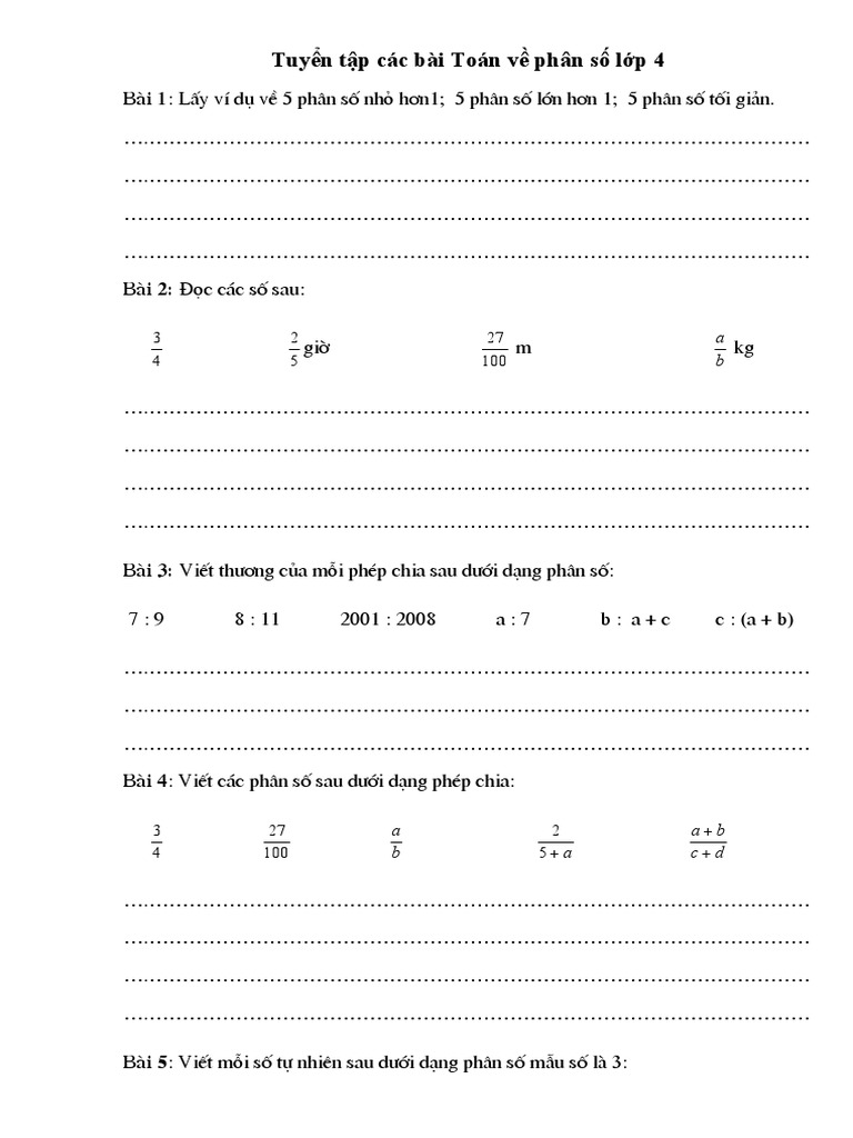 Tuyen Tap Cac Bai Toan Ve Phan So Lop 4 | PDF