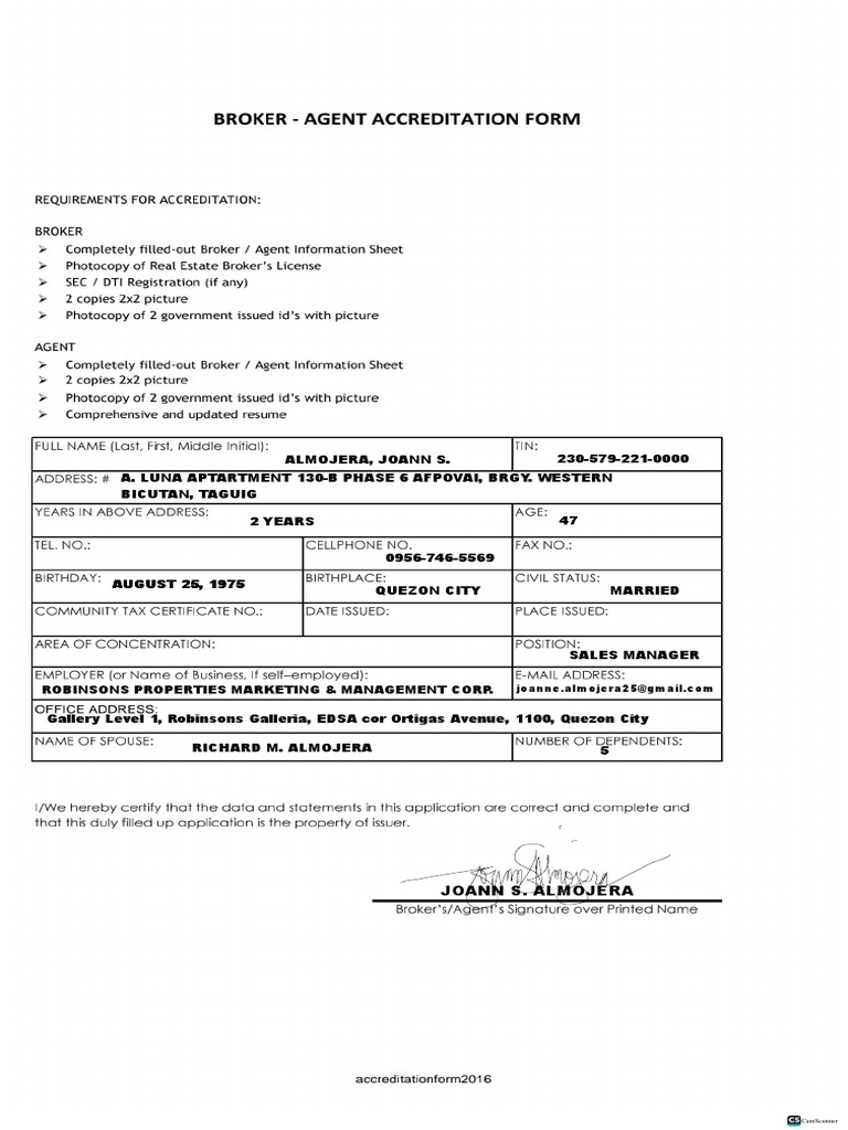 Agent Accreditation Form | PDF