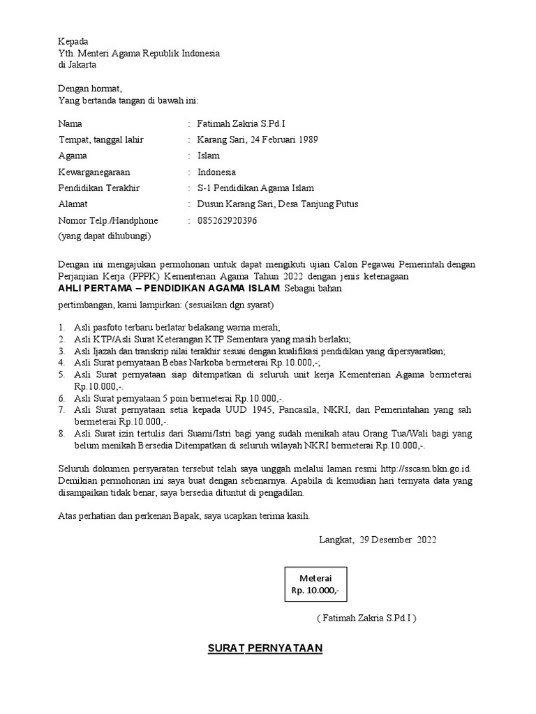 Surat TTD Materai PPPK Ria | PDF