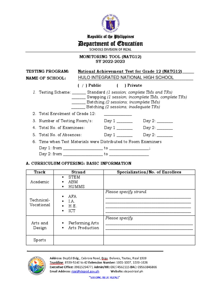 Monitoring the Administration of the National Achievement Test for ...