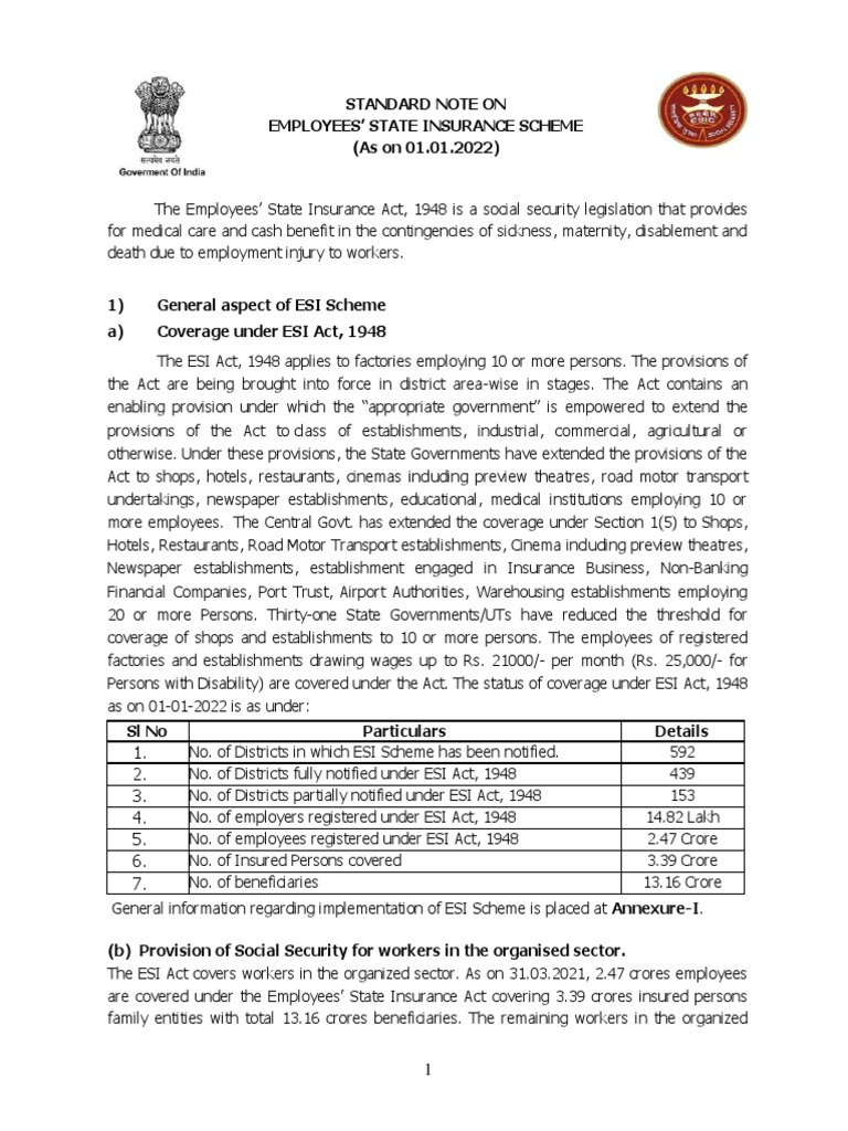 ESIC Scheme | PDF | Cost Of Living | Employment
