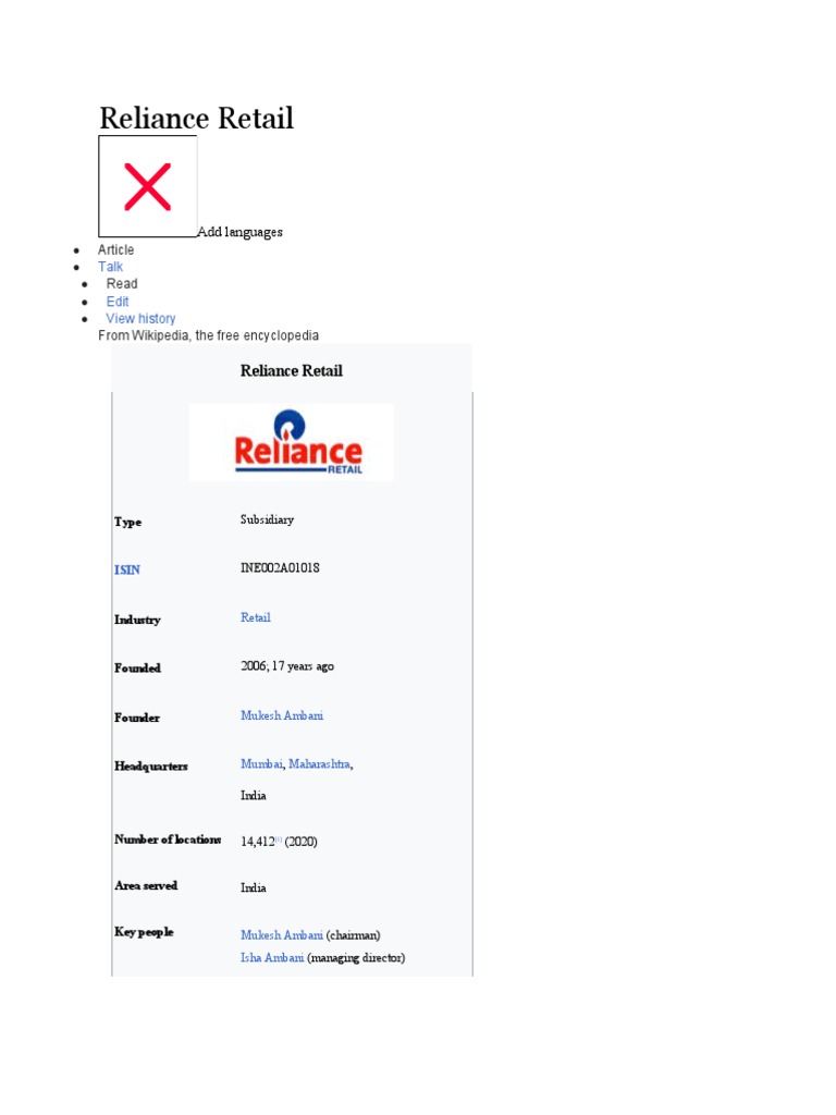 Reliance Retail | PDF | Marketing | Business