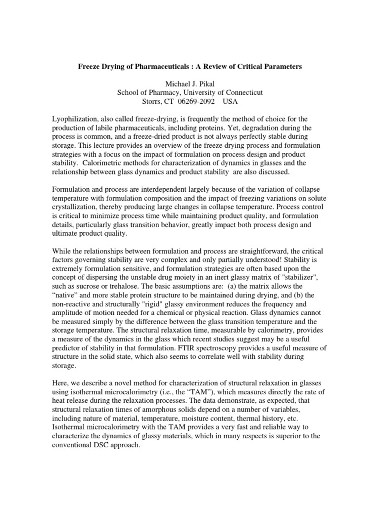 Pikal | PDF | Pharmaceutical Formulation | Freeze Drying