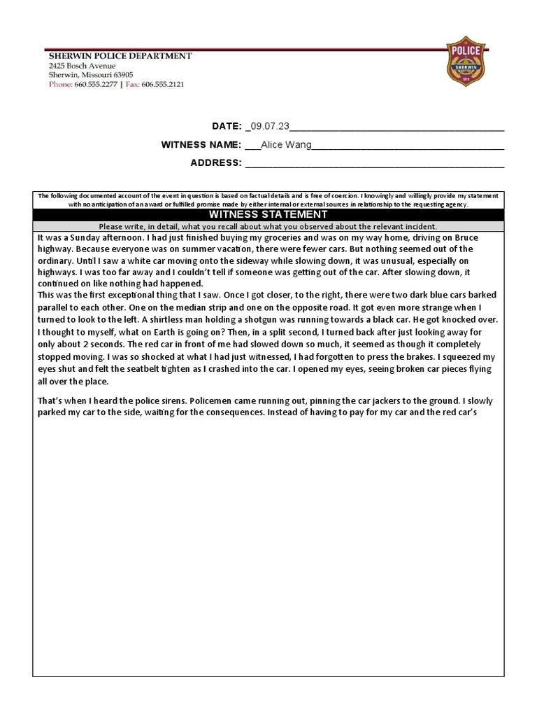 Eye Witness Statement Blank | PDF
