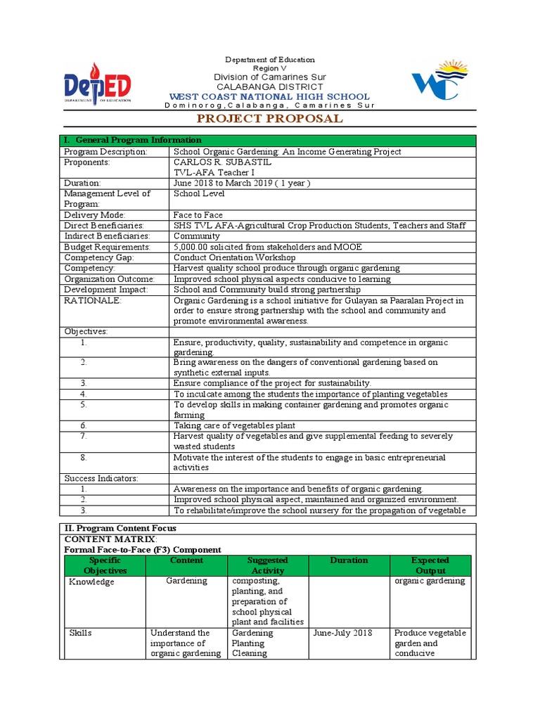School Organic Gardening Project Proposal | PDF | Organic Horticulture ...