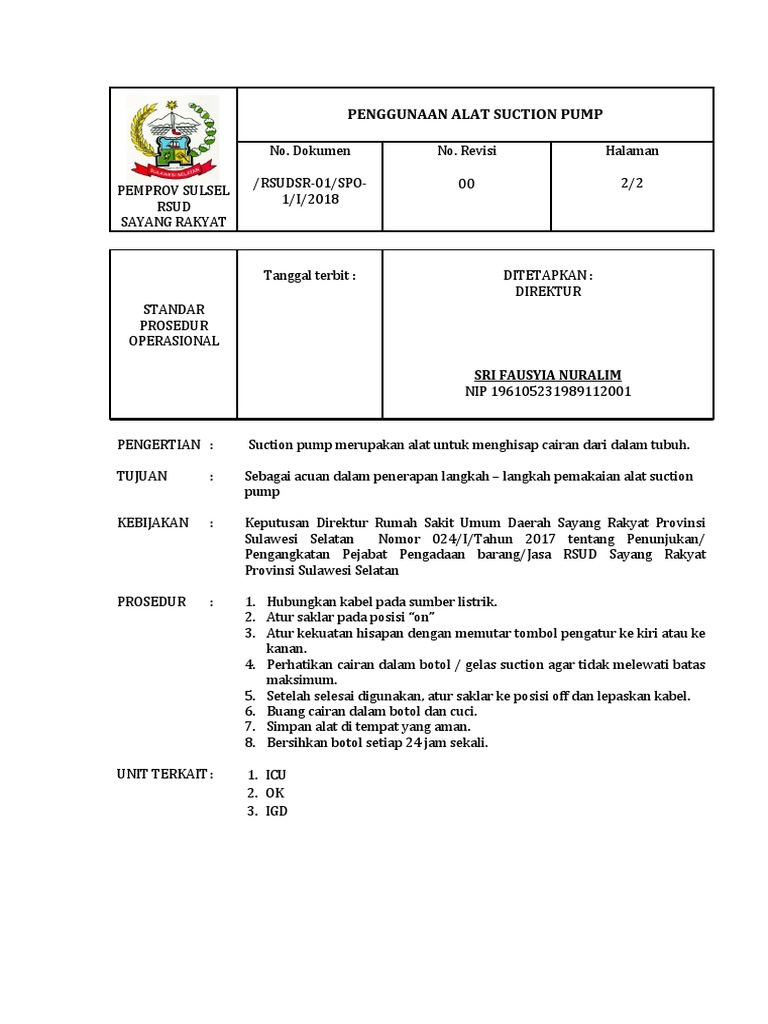Spo Penggunaan Alat Suction Pump | PDF