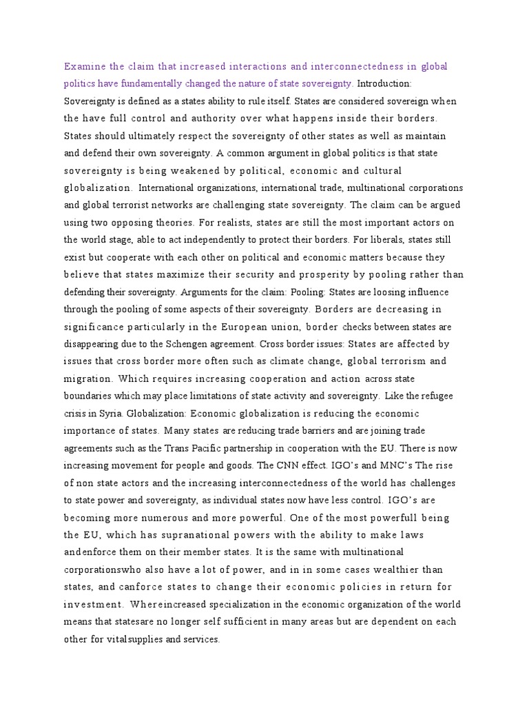 Examine The Claim That Increased Interactions and Interconnectedness in ...