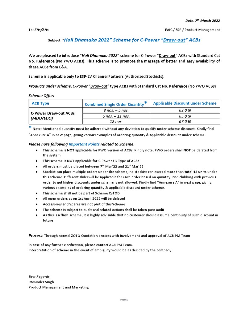 L&T Holi Dhamaka Scheme - C-Power Drawout ACBs | PDF