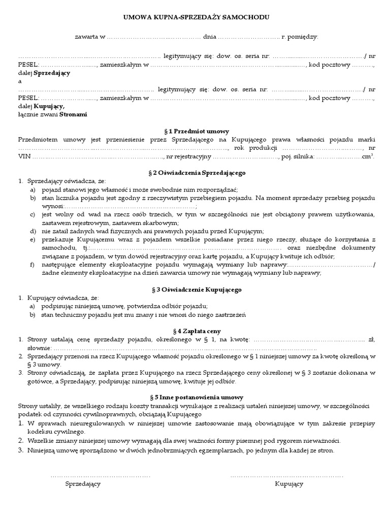 Umowa Kupna Sprzedazy PDF | PDF