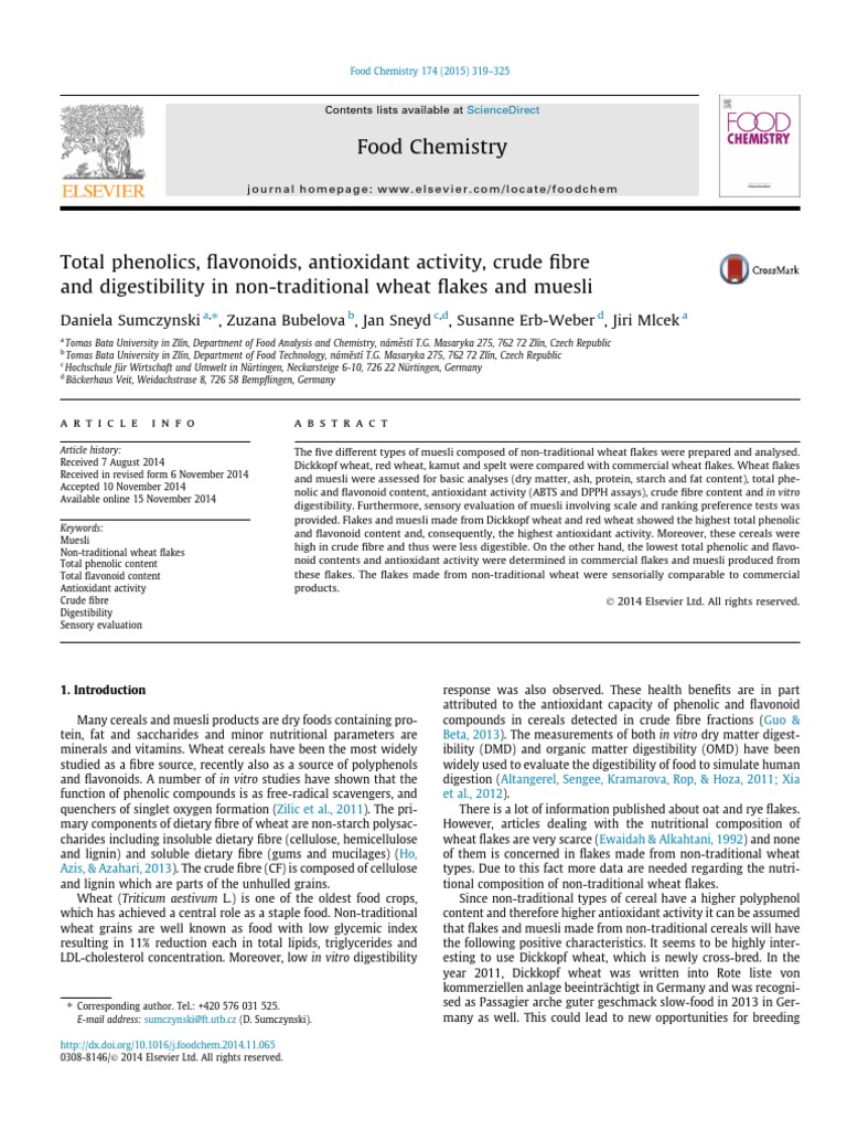 Total Phenolics, Flavonoids, Antioxidant Activity, Crude Fibre and Digestibility in Non ...
