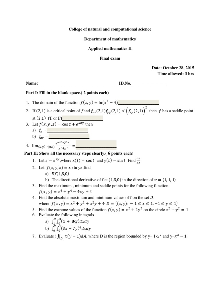 Finalexam Applied 2 | PDF