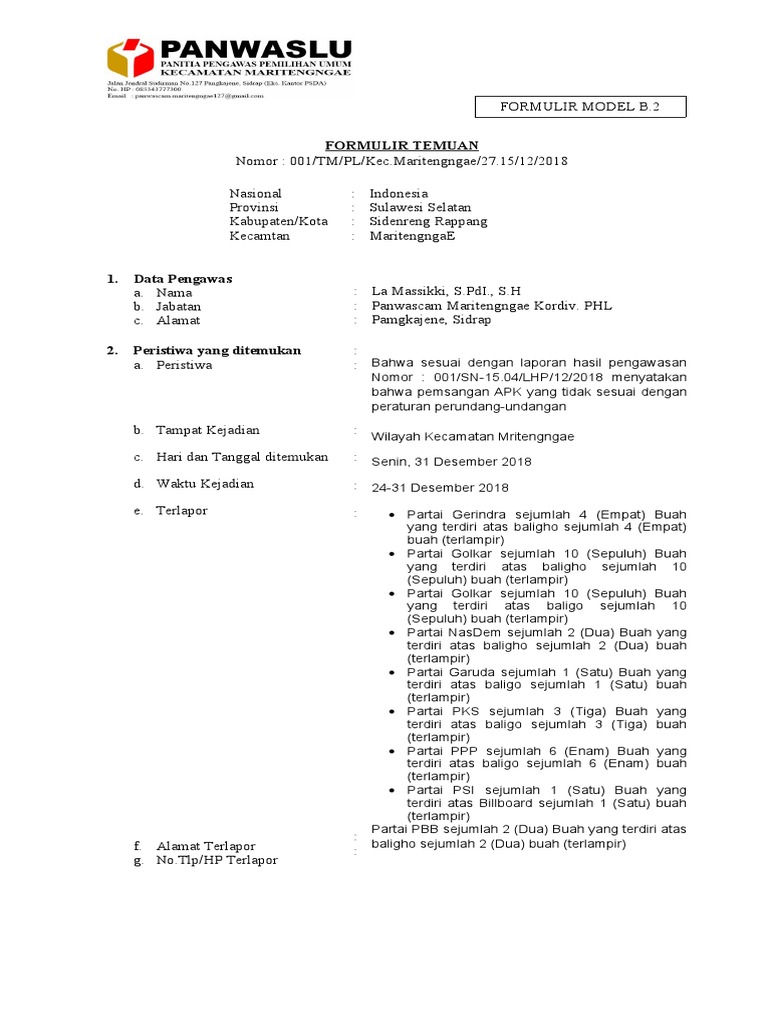 Formulir Temuan (Model B2) | PDF