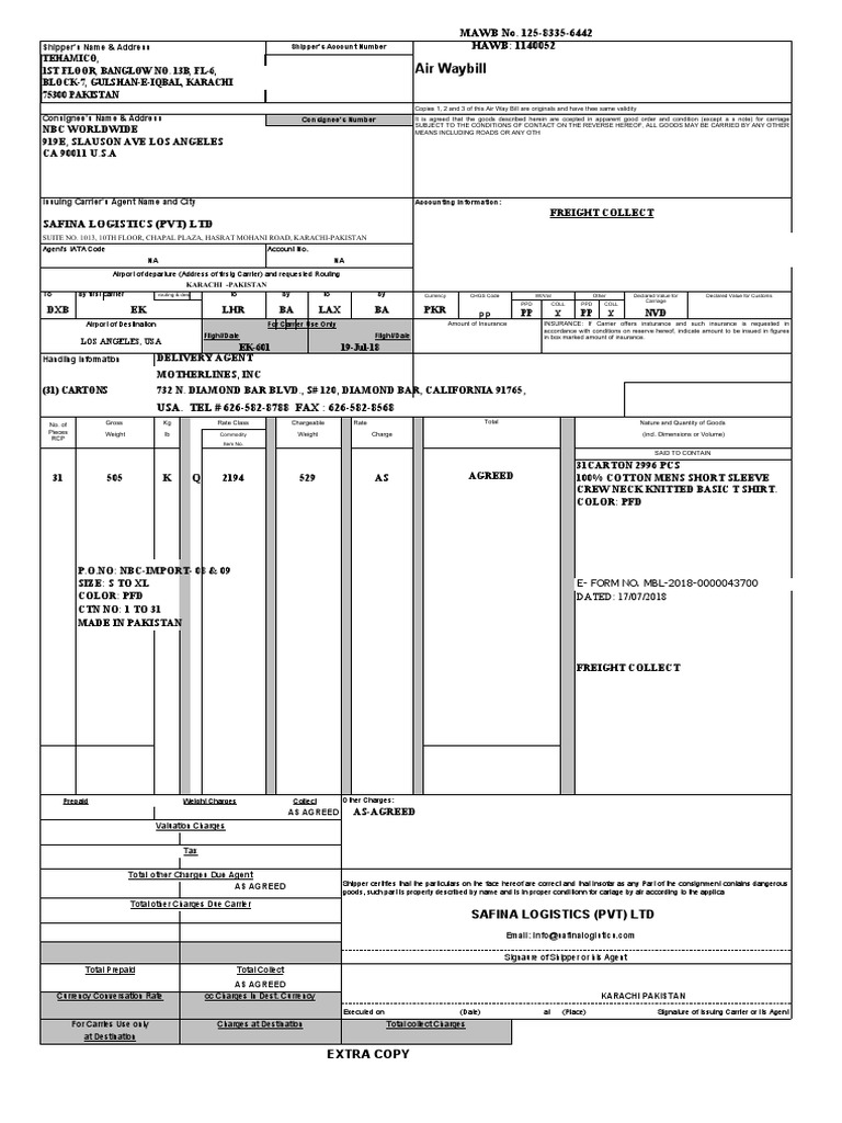 HAWB 1140052 | PDF | Supply Chain Management | Transport
