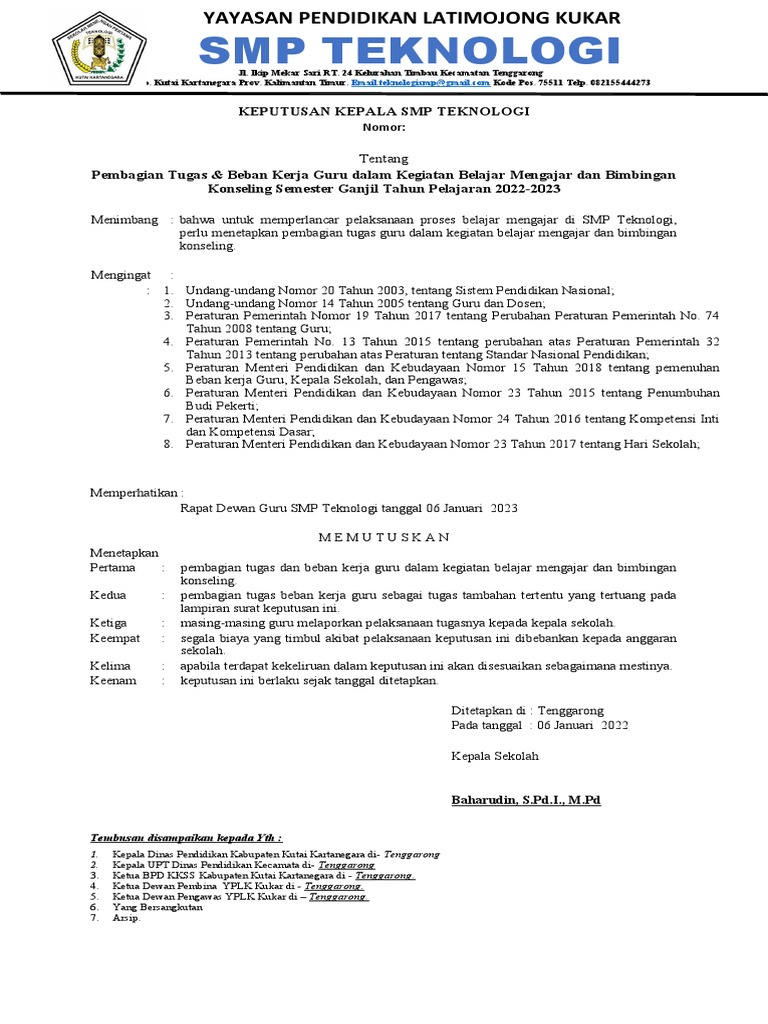 SK Penugasan Guru 1 | PDF