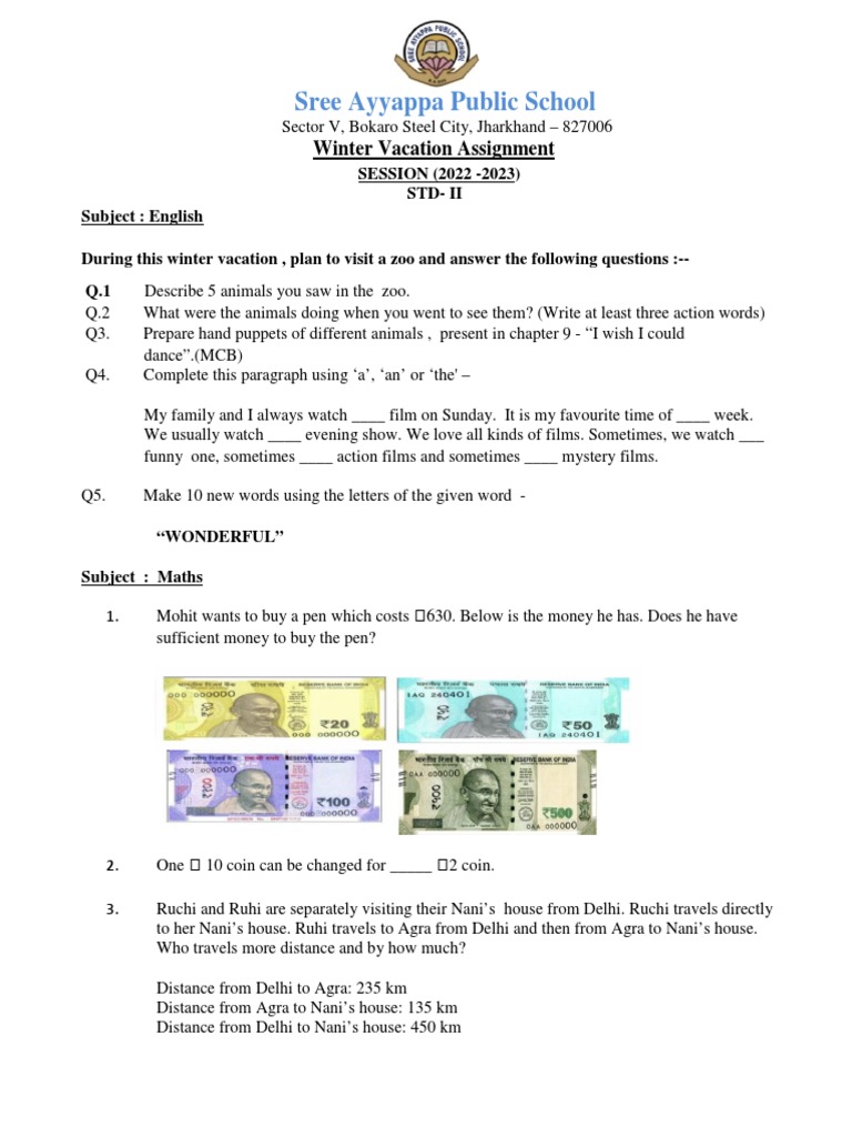 STD - 2 - Winter Assignment | PDF