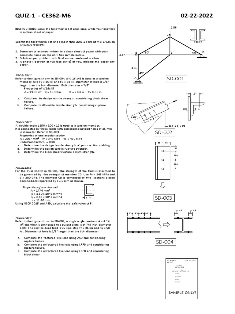 Practice Problems Steel Design Pdf Strength Of Materials Screw