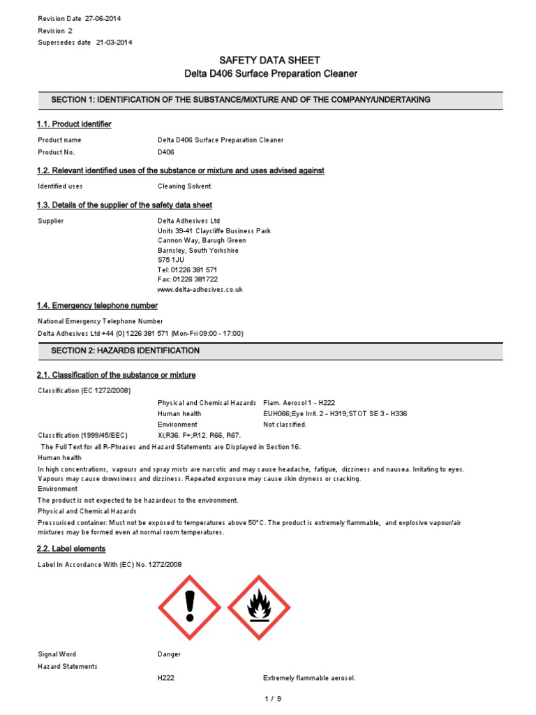 MSDS For Delta Disinfectant | PDF | Firefighting | Dangerous Goods