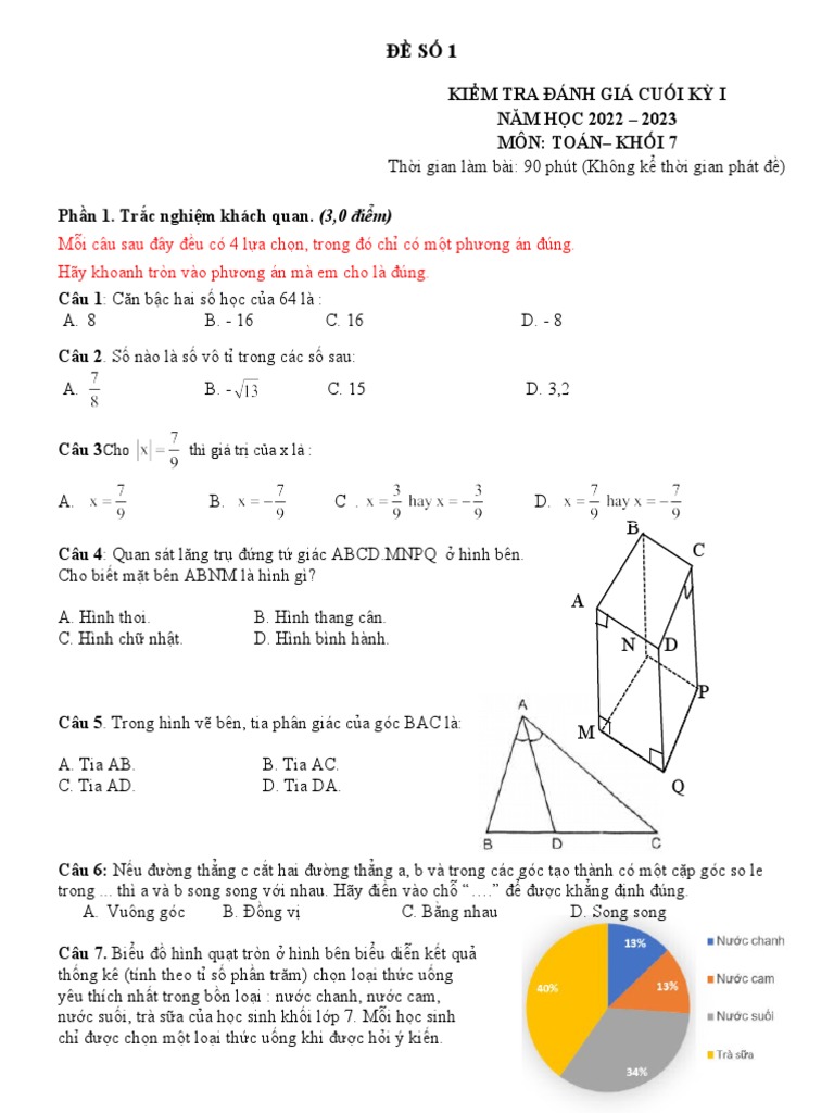 Bo de Thi hk1 Toan 7 CTST | PDF