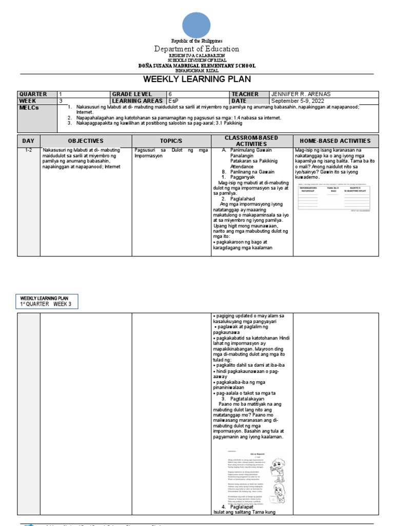 WLP WK 3 QTR 1 ESP | PDF