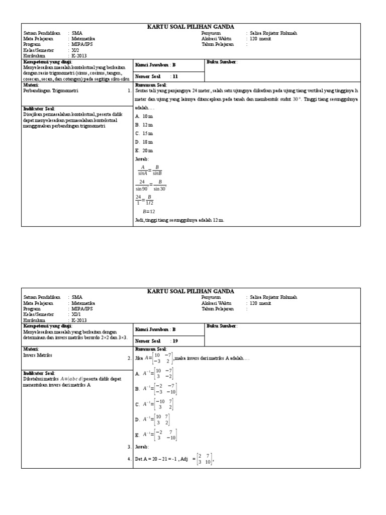 Kartu Soal Pilihan Uraian | PDF