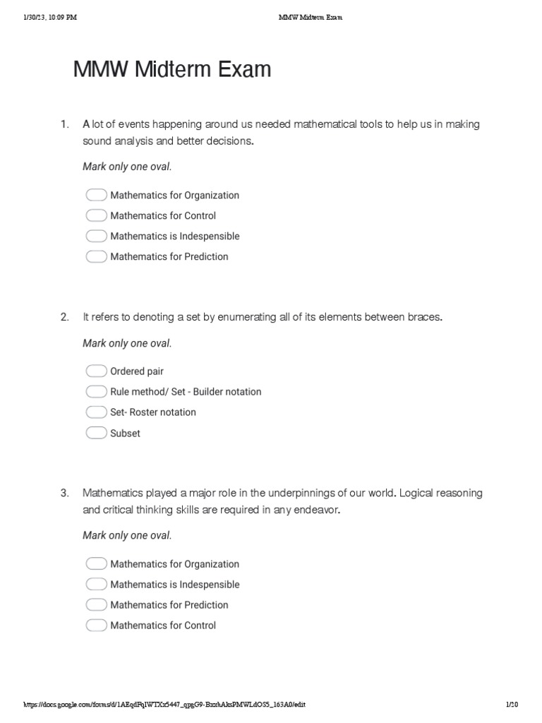 MMW Midterm Exam - Google Forms | PDF | Set (Mathematics) | Sequence